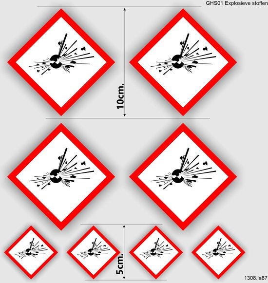 Explosieve stoffen sticker set rood, wit GHS01- etikettering | bol