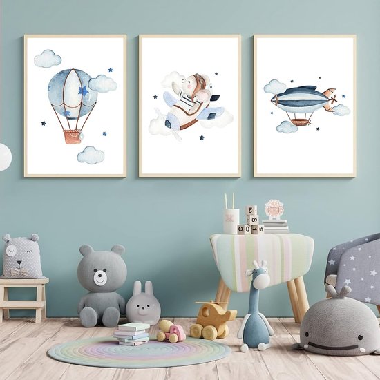 Set van 3 posters kinderkamer, A4 foto's babykamer kinderposter zonder ...