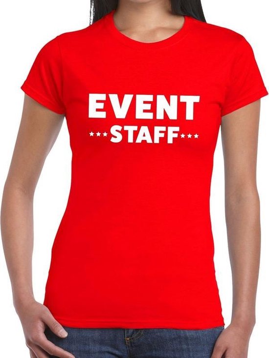 Event staff tekst t-shirt rood dames - evenementen personeel / crew ...