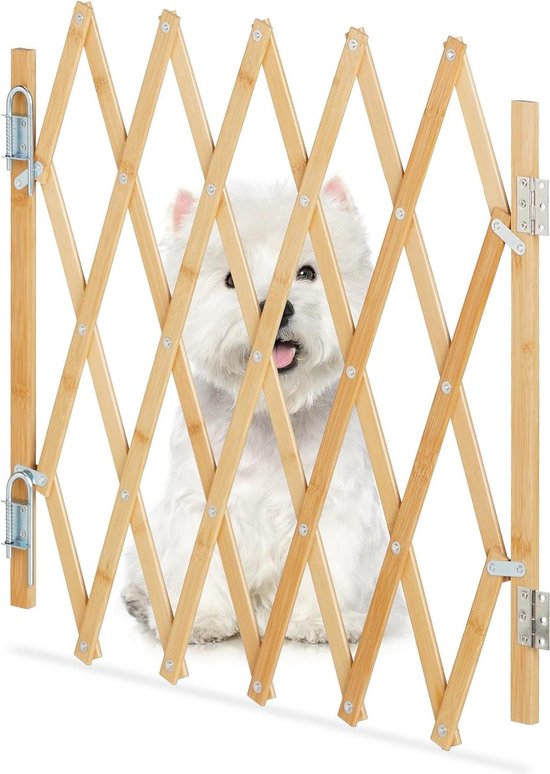 Uitschuifbaar hondenhekje binnen - 17-96 cm breed - 485-60 cm hoog - bamboe - deuren... | bol