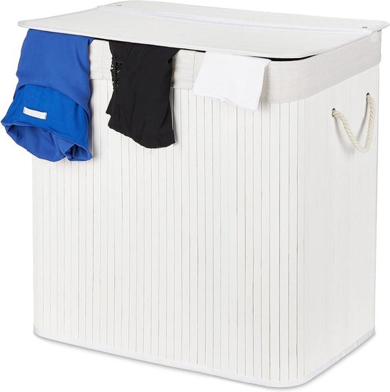 Wasmand 3 vakken wasmand wit rechthoekig bamboe wasmand deksel wasmand ...