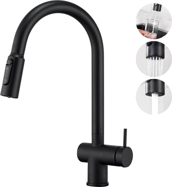 3-weg spiraalveer keukenkraan, drinkwaterkraan keuken met douche uittrekbaar,... | bol