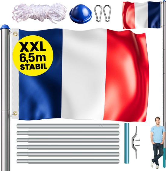 Monzana Vlaggenmast - Vlag Frankrijk Aluminium 6,5m - Verstelbare Hoogte | bol