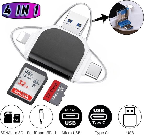 Kaartlezer SD Kaart 4 in 1 - Cardreader - SD Card Reader - Cardreaders ...