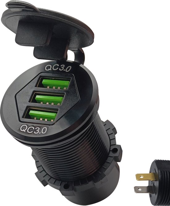 ProRide 12V USB Autolader 3 Poorten Inbouw - QC3.0 - USB Stopcontact ...