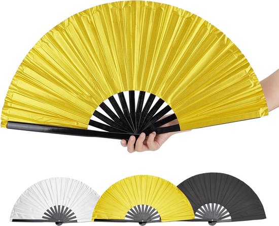 3pcs Foldable Large Rave Hand Fans with Glitter - PVC Bamboo Folding ...