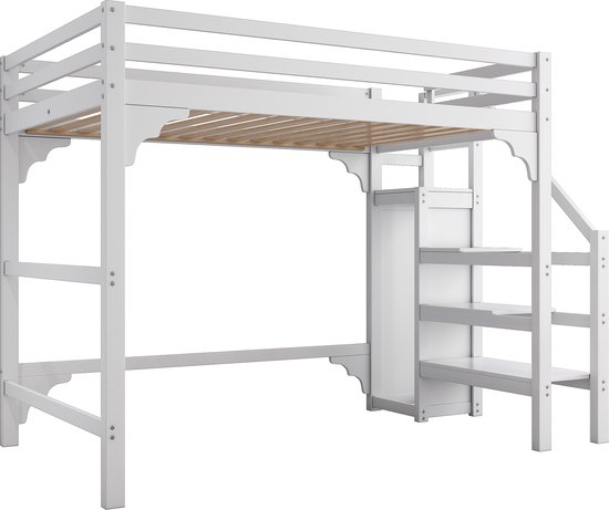 Sweiko 140*200cm Loft bed, Hoogslaper met Lattenbod, met Trap, met ...
