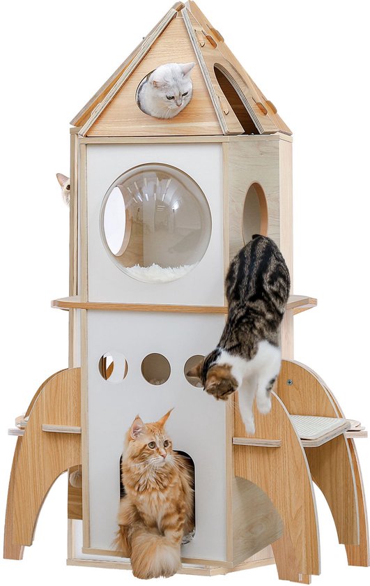Kattenu RocketShip Krabpaal - Unieke design krabpaal voor katten - Hout ...