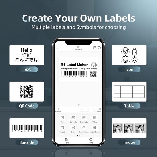 2 inch label printer B1 with tapes - Bluetooth thermal labels maker for ...