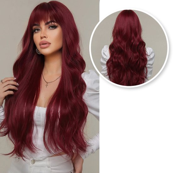 SassyGoods Rode Pruik - Lang Haar met Pony Wig - Haarstuk Dames | bol