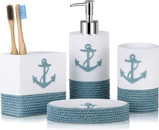 Badkamer Decor Set - Nautische Badkamer Accessoires - Touw en Anker ...