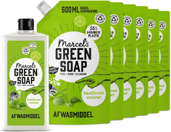 Marcel's Green Soap Afwasmiddel Basilicum & Vertivert Gras + 6 ...