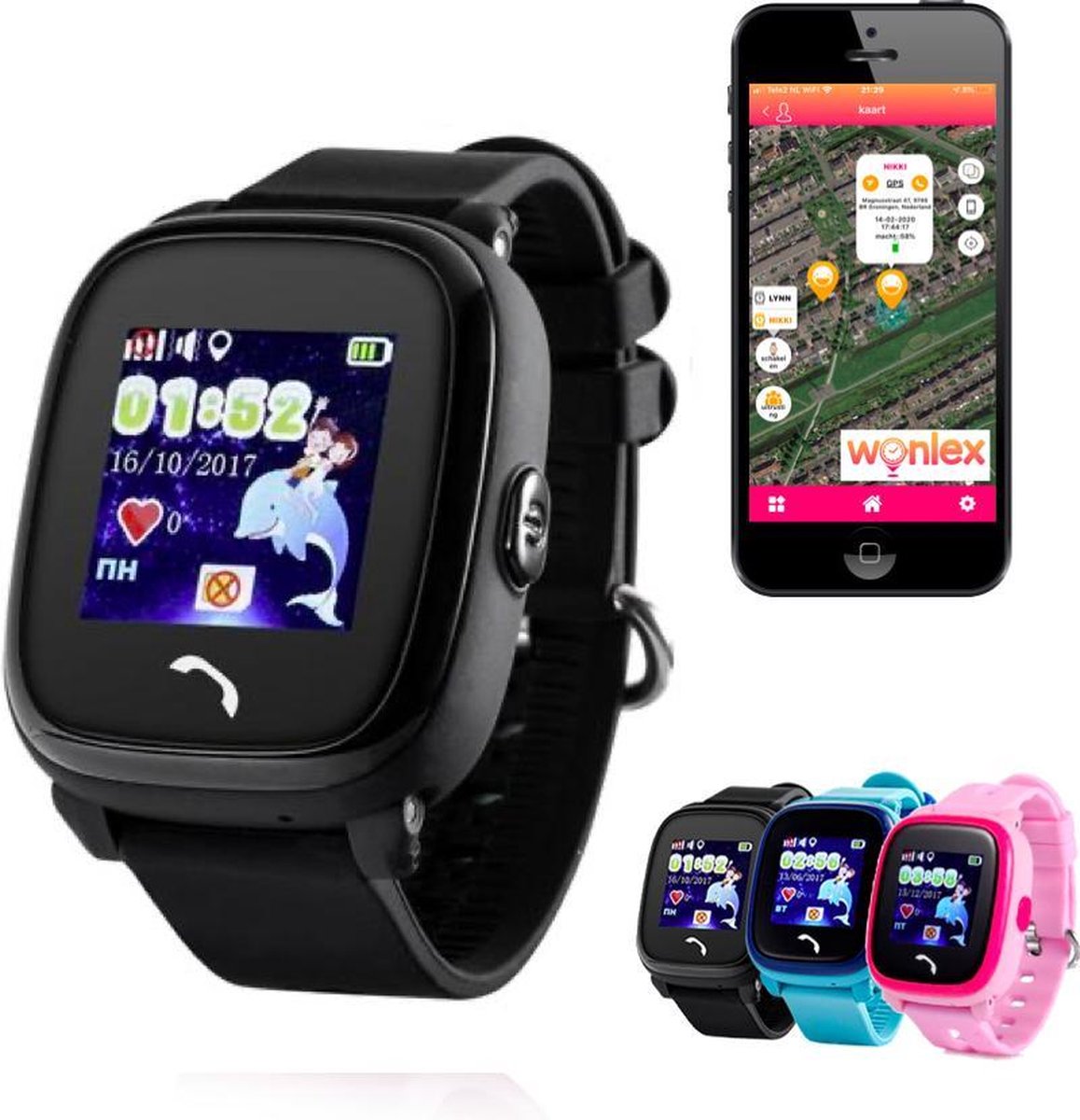 GPS horloge kind tracker AQUA Junior Wifi zwart SOS bellen [IP67 ...
