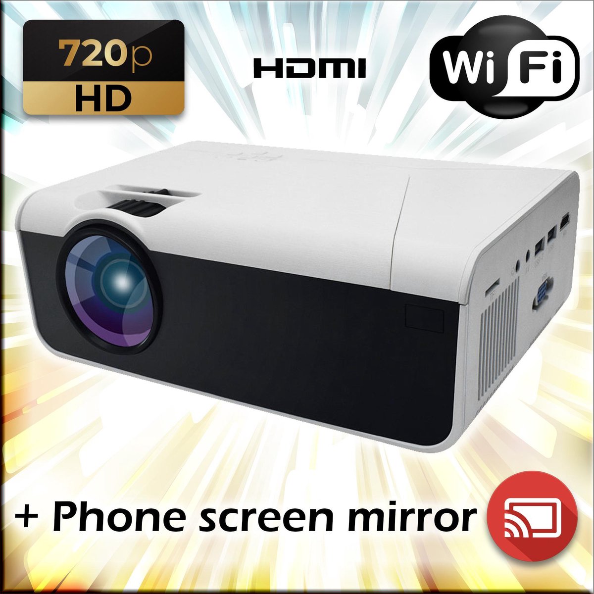 Mini beamer / projector - 720p met WiFi / Draadloze verbinding met uw ...