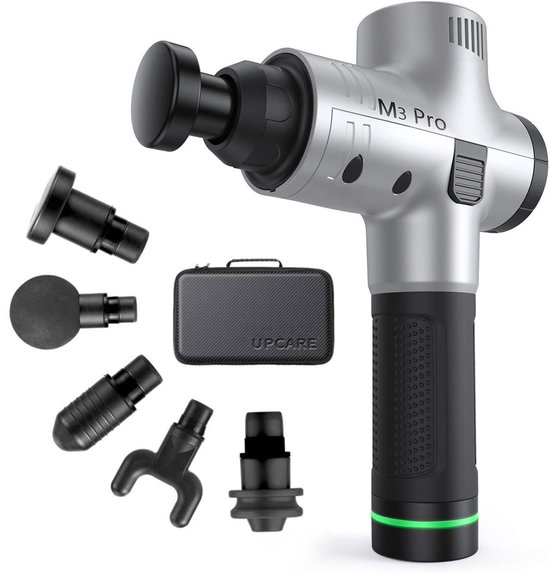 Upcare M3 Pro - Massage Gun - 4 Opzetstukken - Zilver | bol