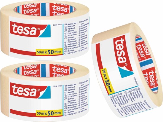 3x rollen afplaktape/schilderstape 50 mm x 50 m - Verf afplakband/tape ...