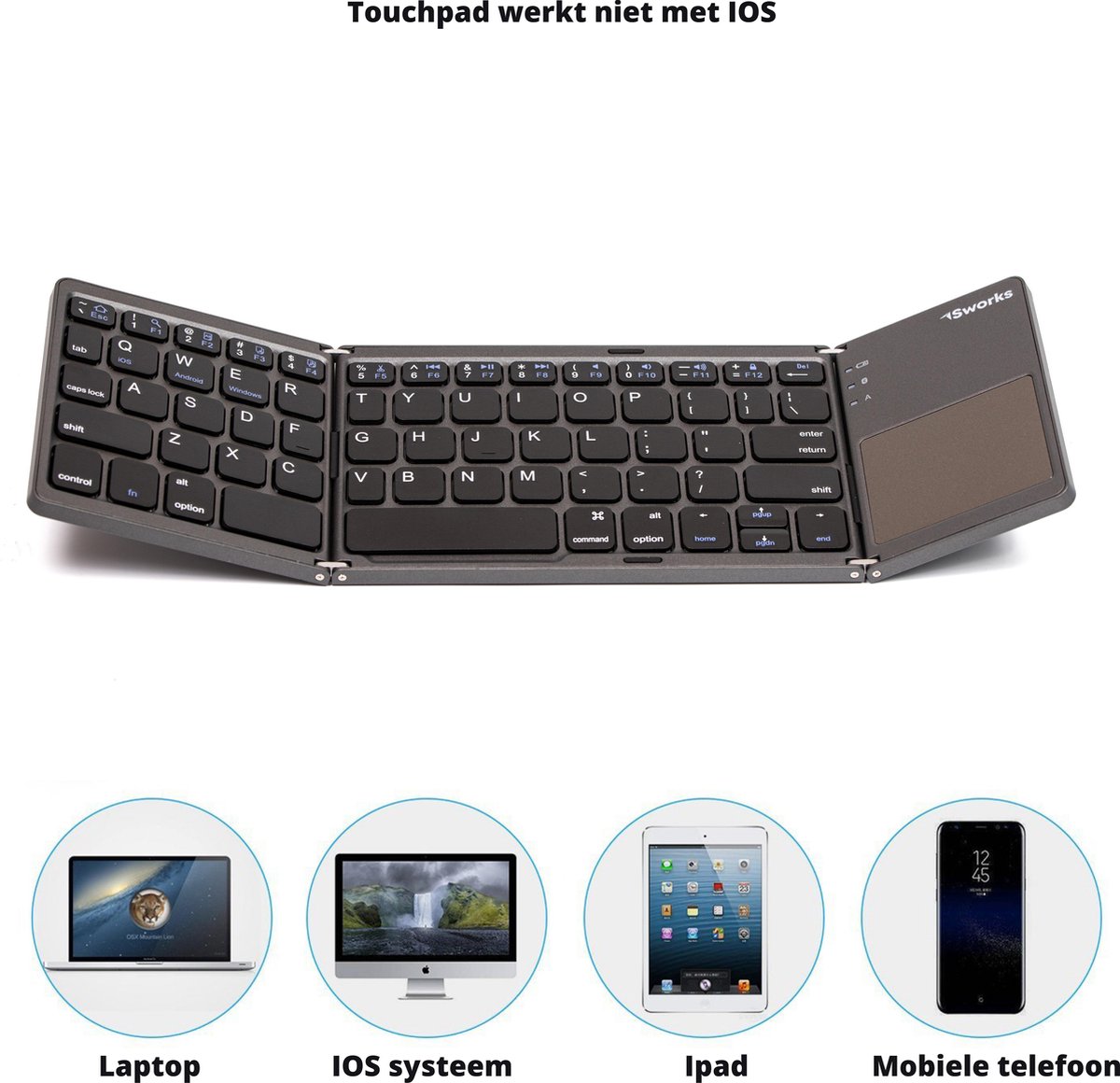 Draadloos Bluetooth Opvouwbaar QWERTY Toetsenbord met Touchpad - Voor ...