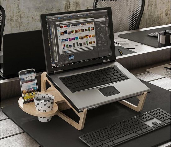 Houseella Mona Laptop Standaard- Hout-Laptop Verhoger - Laptophouder ...