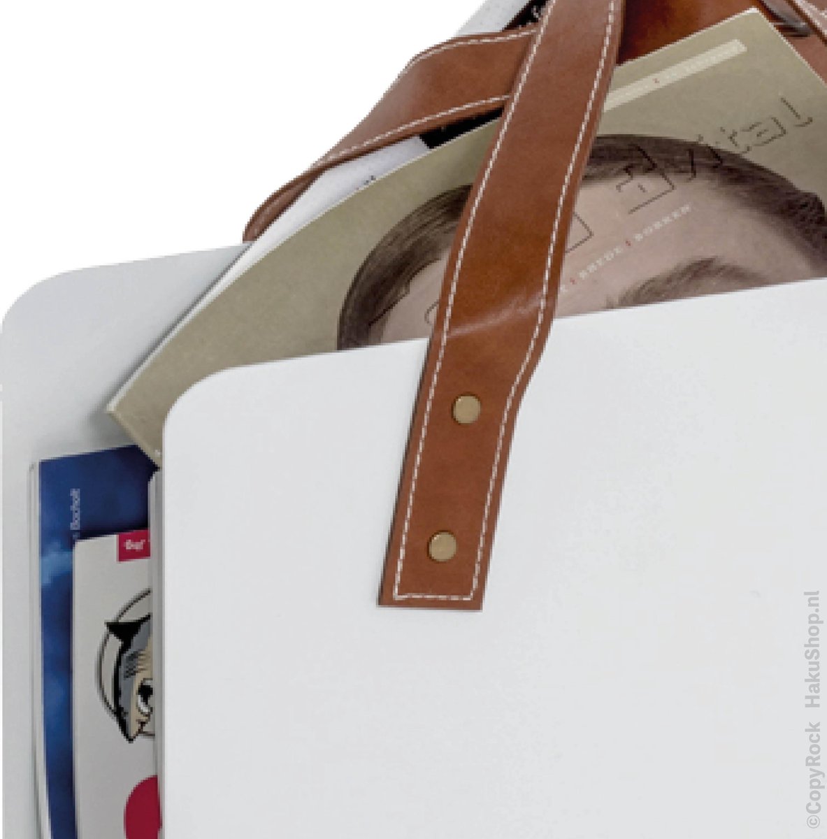 Krantenbak | Moderne lectuurbak Wit metaal met Bruin kunstleder ...