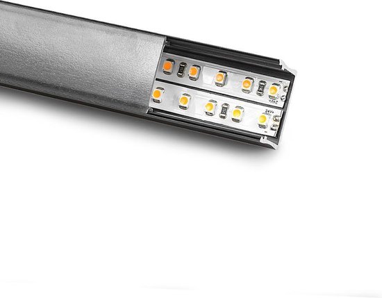 Aluminium led strip profiel zwart opbouw 3M - breed en hoog - compleet ...