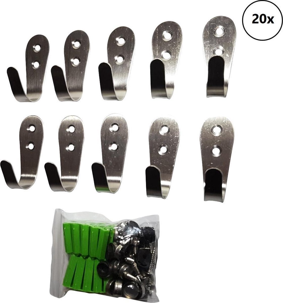 &ERGY RVS ophanghaken met schroef | 20 stuks | Zilver | Haakjes ...