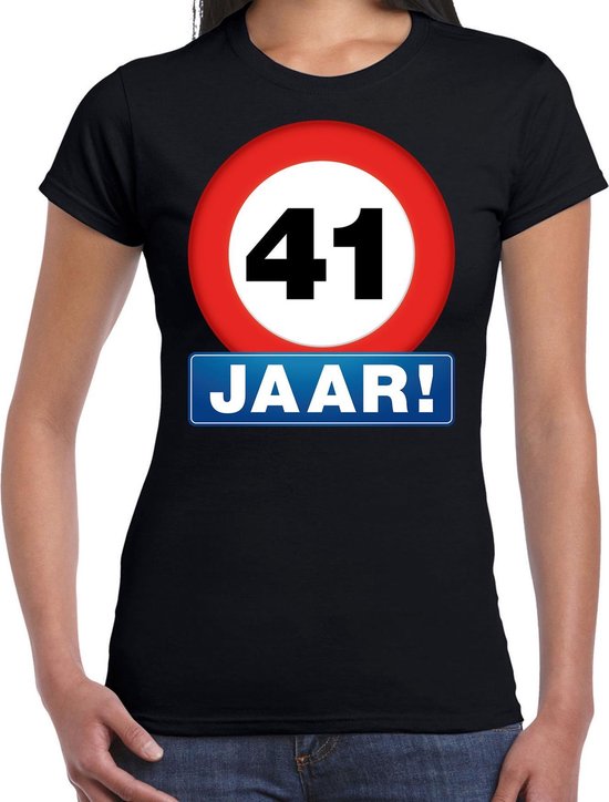 Stopbord 41 jaar verjaardag t-shirt - zwart - dames - 41e verjaardag ...