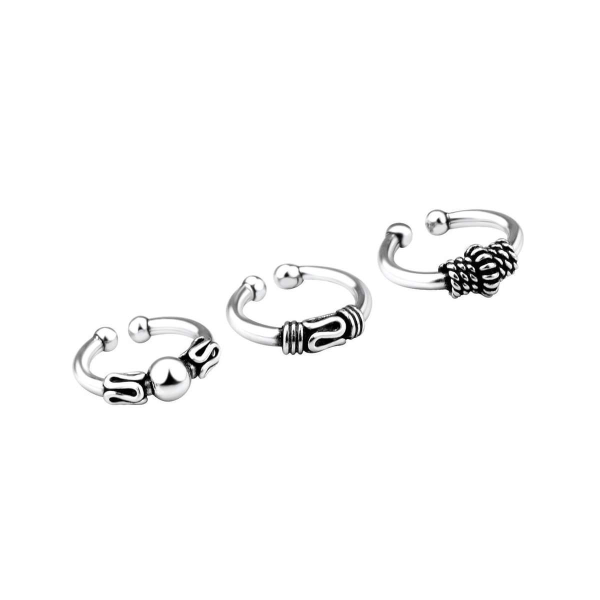 Joy|S - Zilveren neuspiercing set Bali 3 stuks septum clip set ...