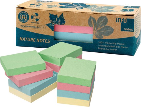 Info sticky notes - Nature - 12 x 100 vel - 50x40mm - assorti - IN-5653 ...