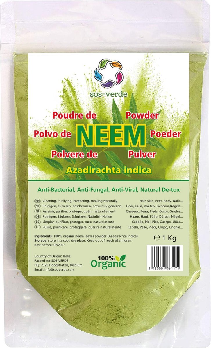 SOS-VERDE 100% Organisch Neem Poeder - 1 Kg - Anti-bacteriële en ...