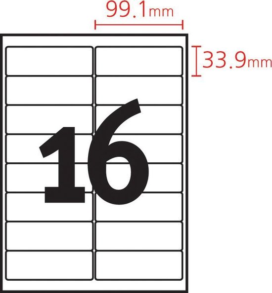 Printec Adres etiketten - 100 vel - 99.1x33.9mm - 16 labels per A4 ...