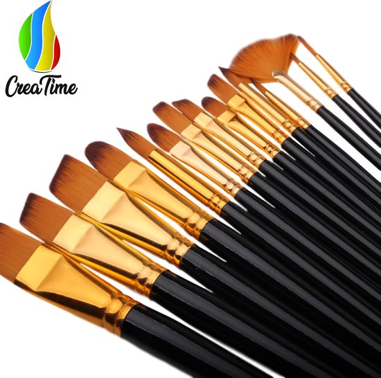 CreaTime Penselen Set Schilderen Acrylverf Olieverf - Penselenset Etui ...