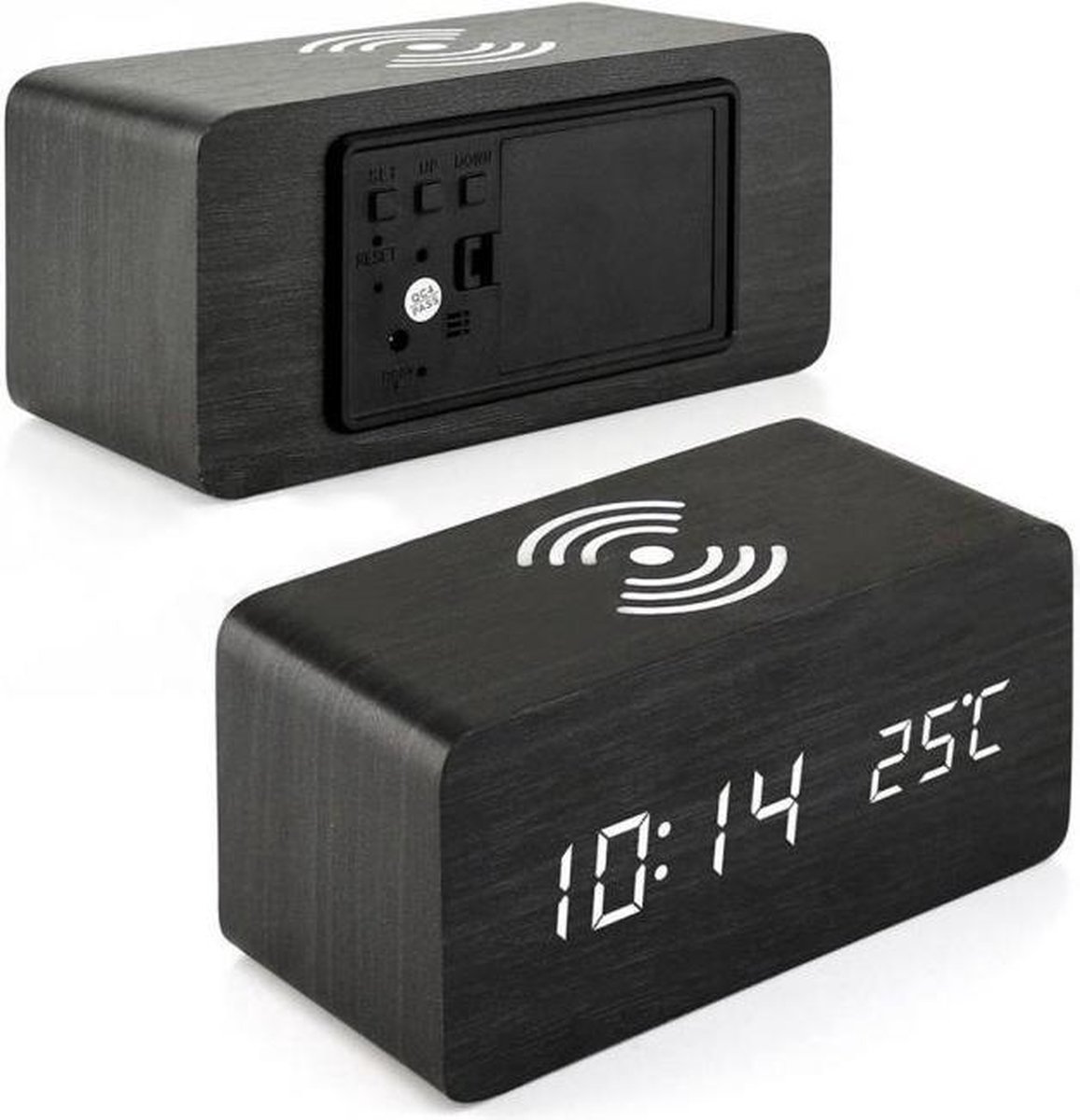 Digitale wekker - Digitale klok - Met Qi wireless charger - Houten ...