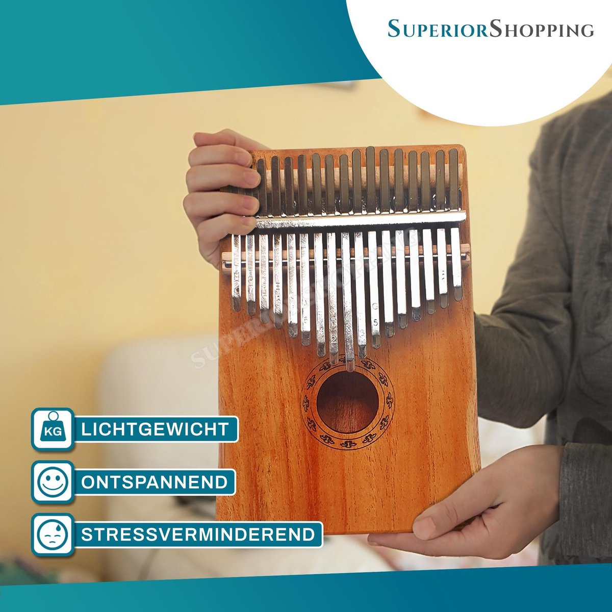 Kalimba Set - Duimpiano - Handgemaakt - Echt Mahonie Hout - 17 Lamellen ...