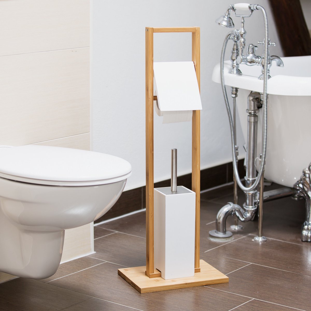 Relaxdays toiletaccessoires set bamboe - toiletborstelhouder - wc ...