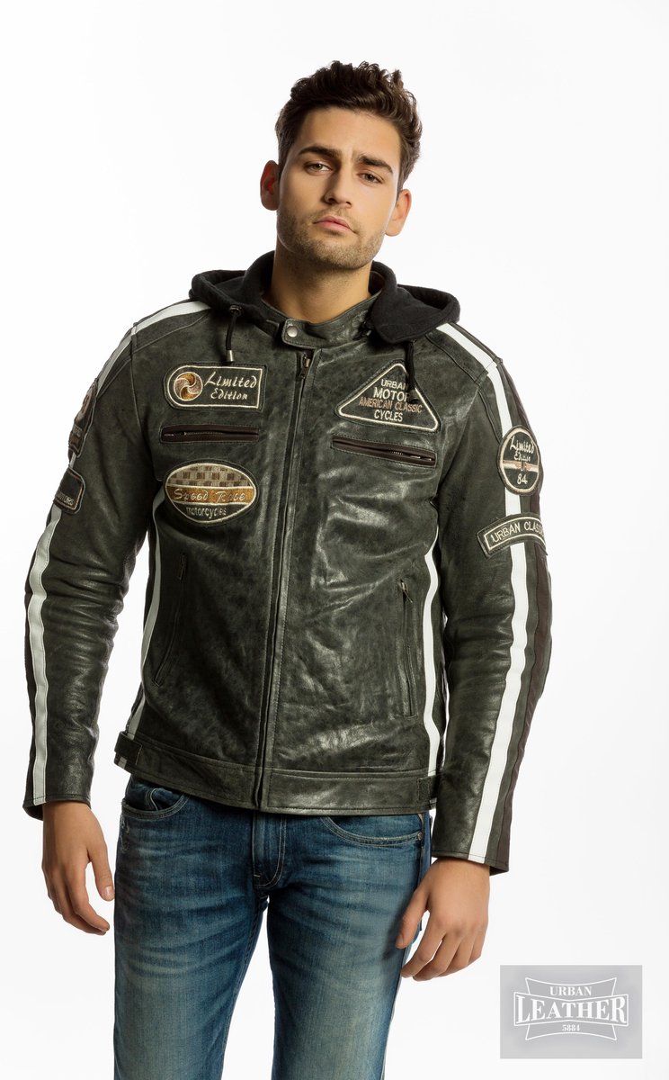 Urban 5884® - Fifty Eight - Heren Motorjas - Rund Leer- Breaker Grey ...