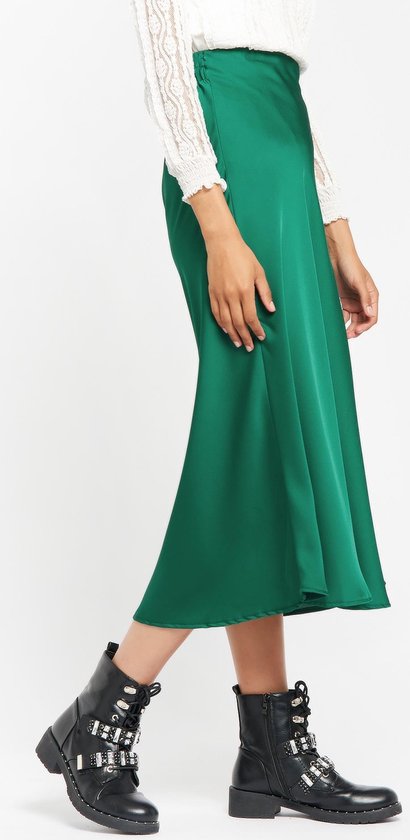 LOLALIZA Maxi satijn rok - Groen - Maat S | bol.com