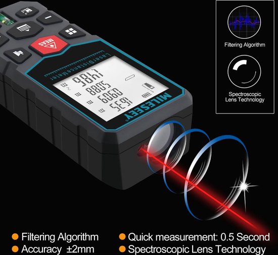 West Afstandsmeter laser - Laser meetlint - Hoeken en volume berekenen ...