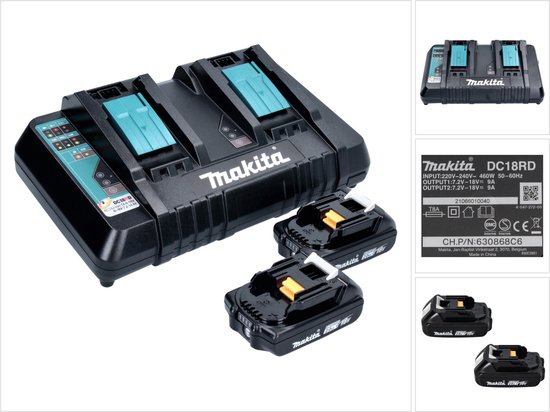 Makita Power Source Kit 18 V met 2x BL 1820 B 2.0 Ah accu ( 2x 197254-9 ) + DC 18 RD... | bol