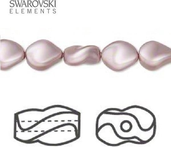 Swarovski Elements, 20 stuks Swarovski curve parels, 9x8mm, powder rose ...