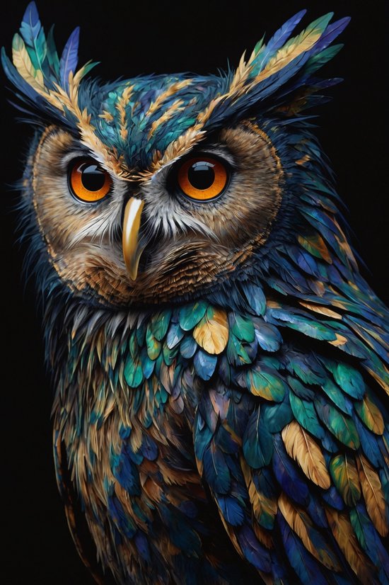 Uil portret poster - Vogels poster - Wanddecoratie uil - Vintage ...