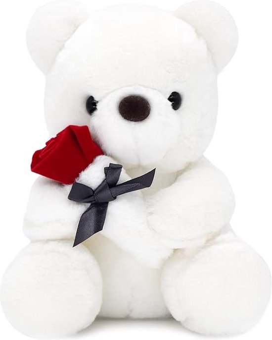 Witte beer 25 cm - Beer Pluche Wit met rode roos - knuffel - 25 cm ...