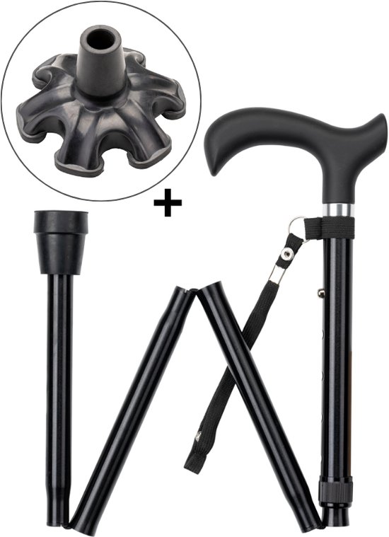 Wandelstok opvouwbaar Zwart met ergonomisch comfort handvat en ...