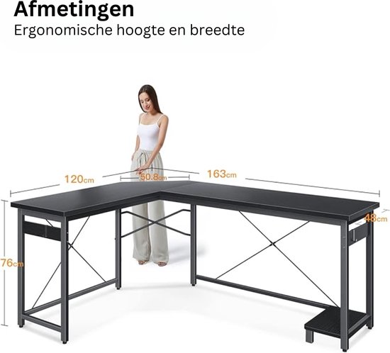 L-vormig bureau - Groot computertafel met stabiele gaming hoek en rek ...