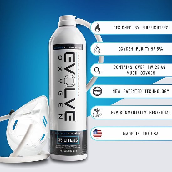 Evolve Oxygen 35L met Masker - Pure Zuurstof (97%) - Zuurstoffles ...