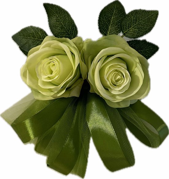 LINA GROEN Handvatten Decoratie - Trouwauto Versiering - Groene Rozen ...