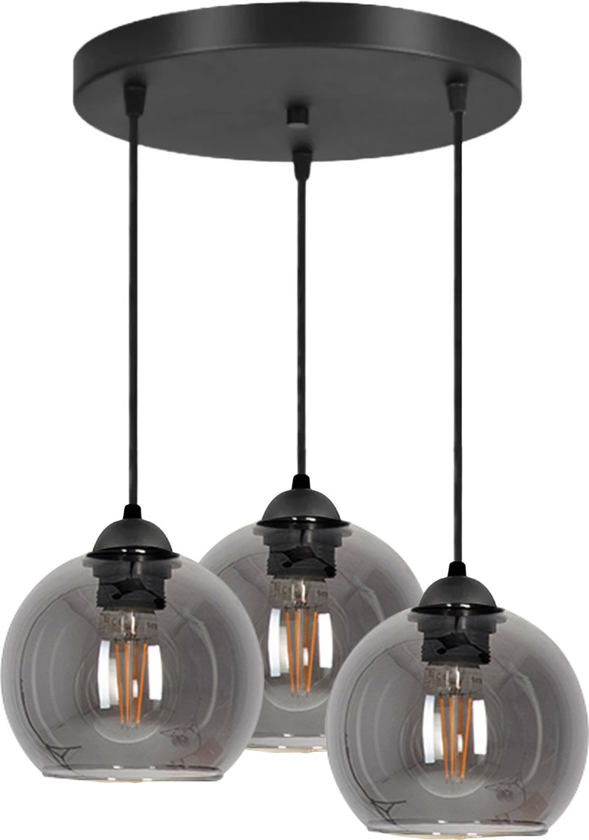 Hanglamp Smoking Glass - Glass Serie - 3-lichts - Smoke Glas - 3 bol ...