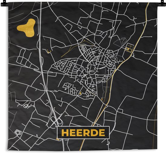 Wandkleed - Wanddoek - Plattegrond - Kaart - Heerde - Black en gold ...