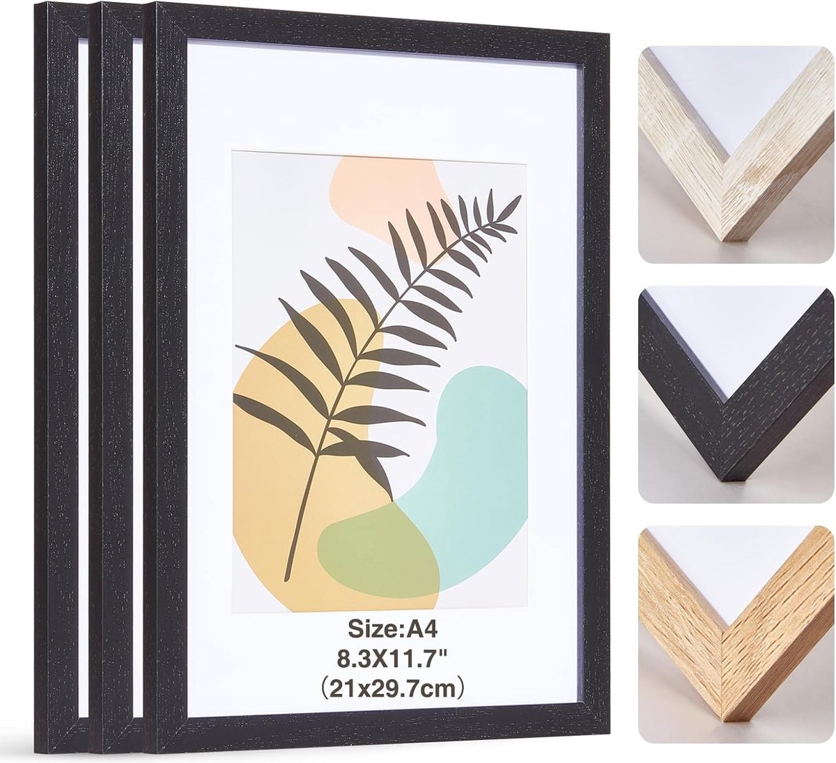 Set van 3 fotolijsten A4 - zwarte fotolijsten 21 x 30 cm houten lijsten ...