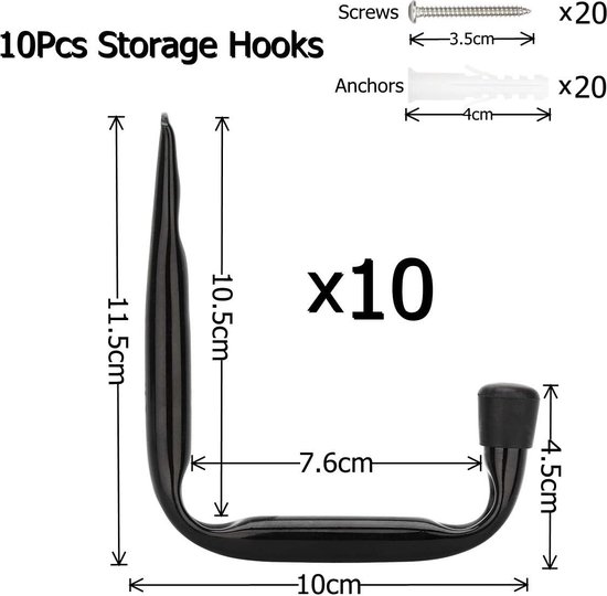 10 stuks muurhaken van robuust staal voor het opbergen van ...