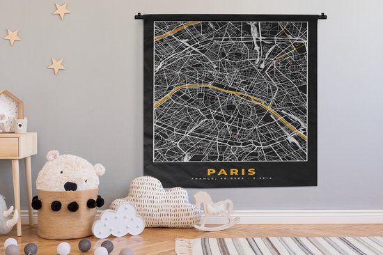 Wandkleed - Wanddoek - Paris - Stadskaart – Plattegrond – Kaart ...